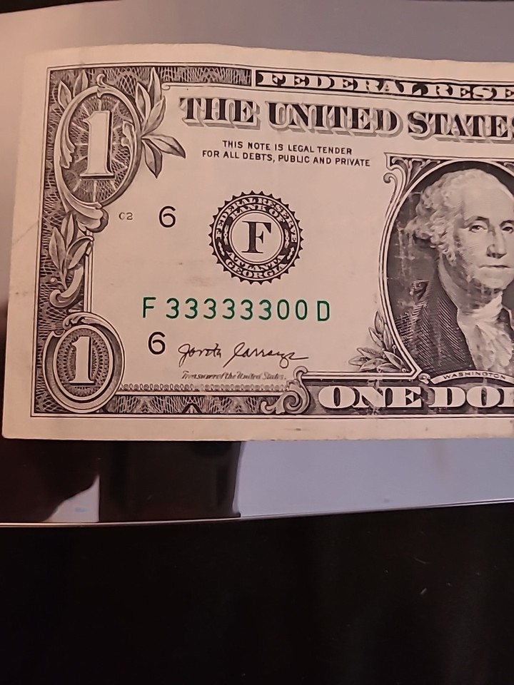 Six In A Row Fancy Serial Number One Dollar Bill Series 2017A | eBay