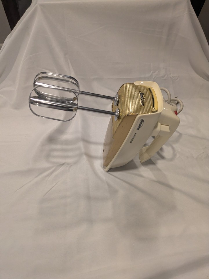 Gold Cream Beigr Vintage Sunbeam Mixmaster Hand Held Mixer Beater Works ...