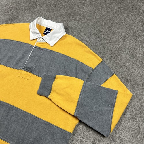 Vintage 90s GAP Rugby Polo Shirt Mens Small Gray Yellow Striped Heavy ...