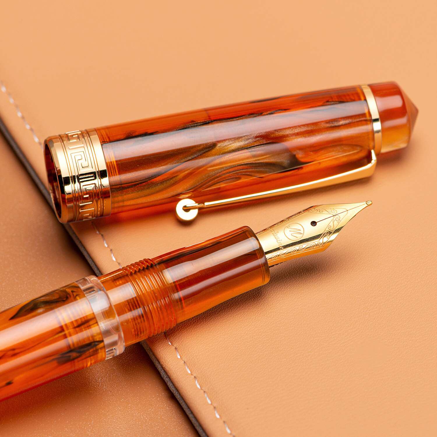 Asvine P20 Piston Fountain Pen EF/F/M/1.1 Nib, Amber Resin Writing ...