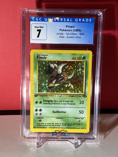 CGC 7 PINSIR 8/64 Scratch ERROR Holo Foil Card Pokemon 1st Edition ...
