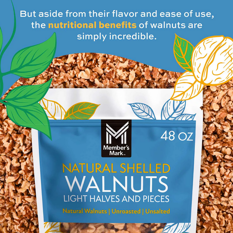 2 PACK - Member's Mark Natural Shelled Walnuts 3 lbs (Total 6 lbs) FREE ...