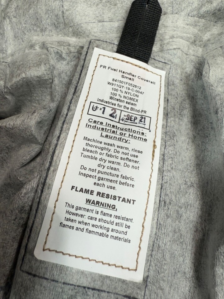 Fuel Handler Coveralls Size Small Mens FR Fire Resistant Tan/Brown Zip ...