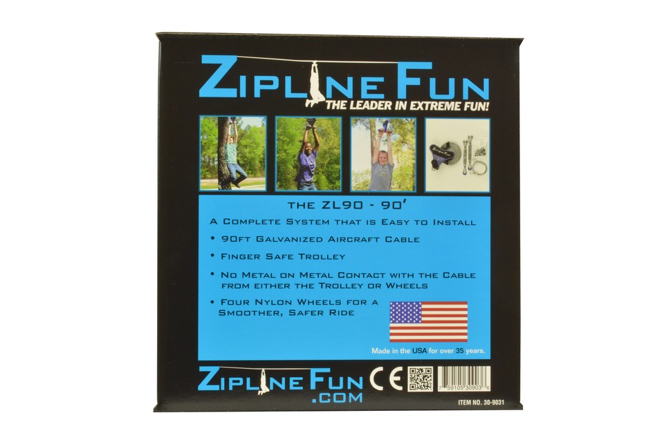 ZL90 ZIPLINE FUN ORIGINAL Ride Zip Line Adult Fun 90' Playground ...