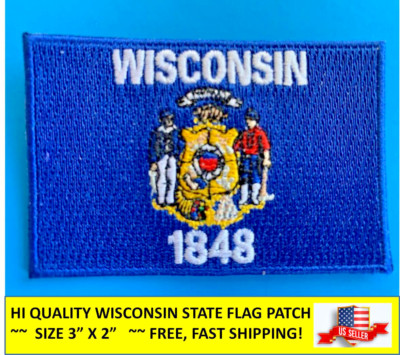 WISCONSIN STATE FLAG EMBROIDERED PATCH IRON-ON OR SEW-ON HI-QUALITY (3 ...