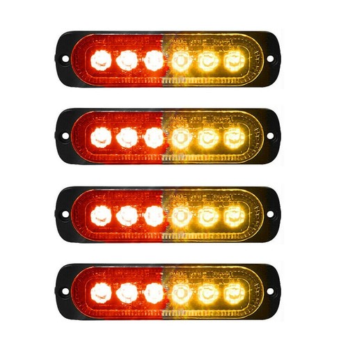 4x 6-LED Red Amber Car Recovery Flashing Grille Beacon Warning Strobe ...