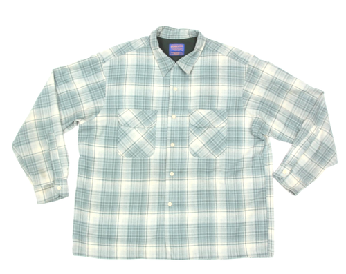 PENDLETON Board Shirt Virgin Wool Gray Blue Plaid Button Up Mens size ...