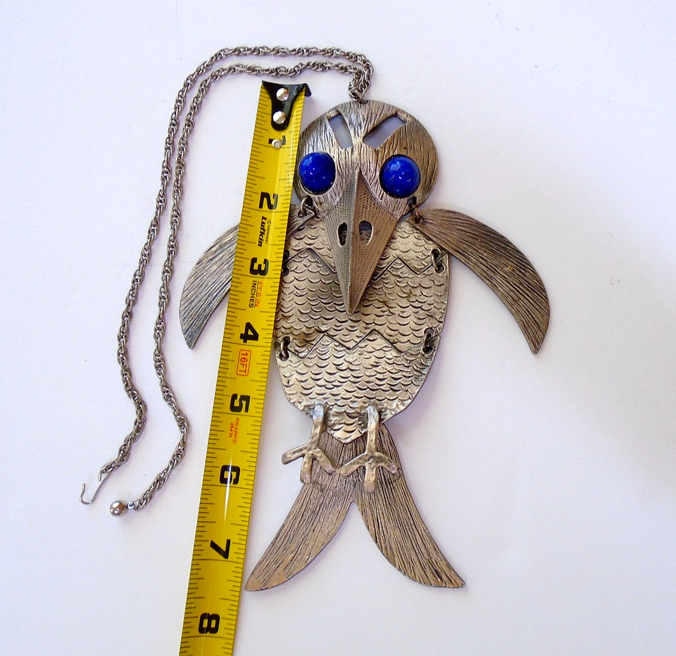HUGE Silver Tone Articulated Crow Bird Necklace Pendant Kenneth J Lane ...