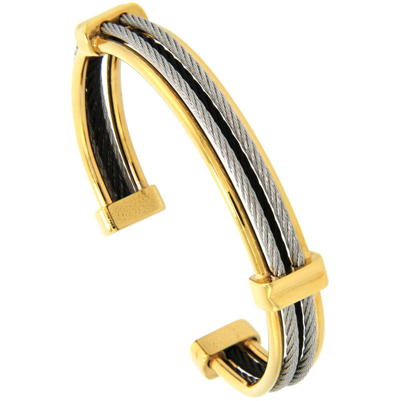 Stainless Steel Tri-Color Cable Golf Cuff Bracelet | eBay