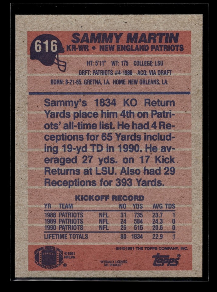 1991 Topps #616 Sammy Martin (EX)(FTB) | eBay