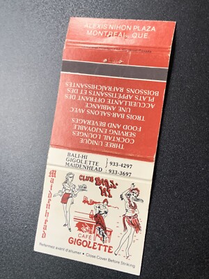 Vintage Canada Matchbook: “Club Bali-Hi / Cafe Gigolette / Maidenhead ...