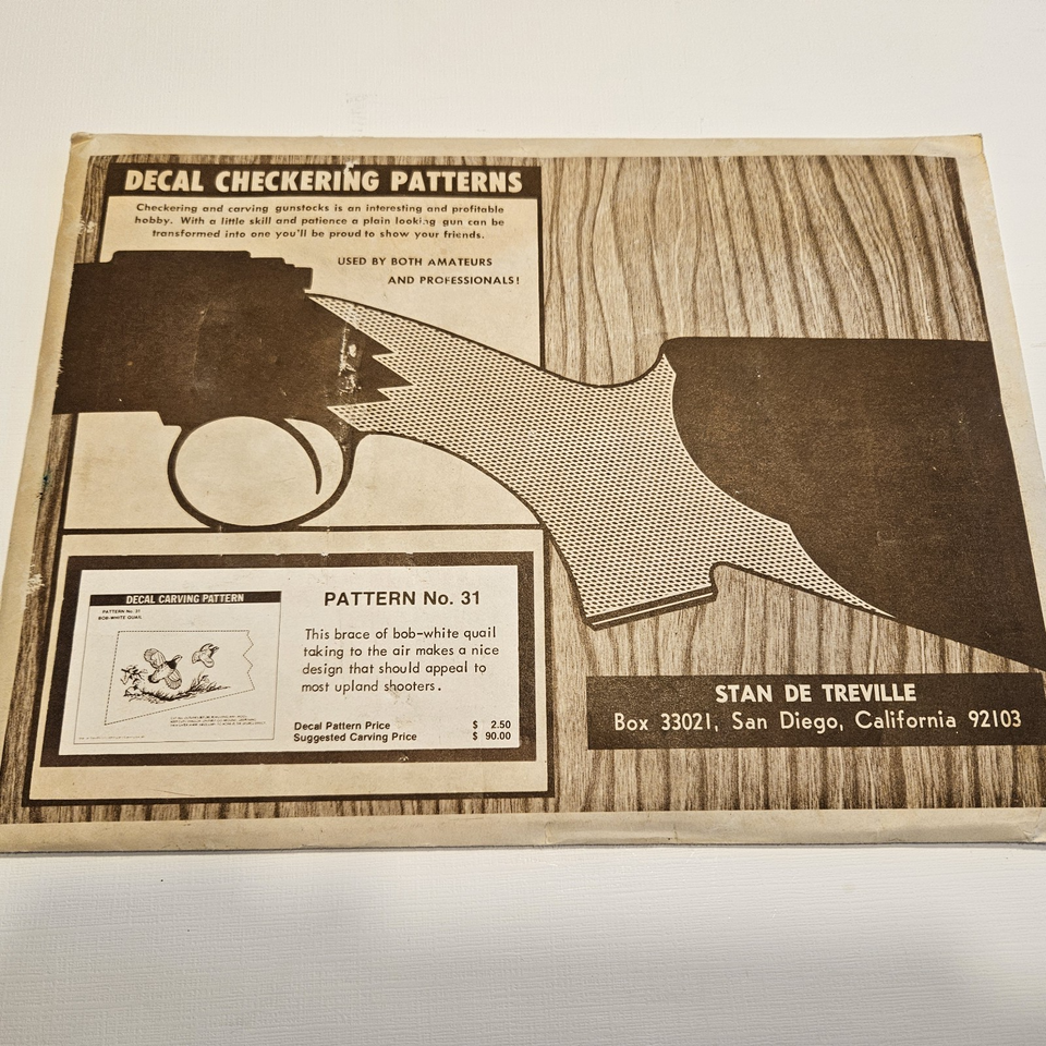 VNTG Stan De Treville Gunstock Decal Checkering & Carving Pattern Quail ...