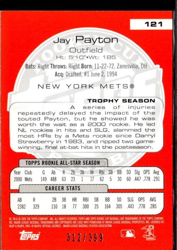 2005 Topps Rookie Cup #121 Jay Payton Orange #/399 New York Mets | eBay