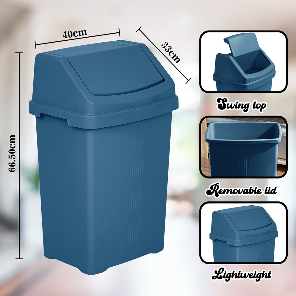 Navy 8L 25L 50L Swing Bin For Kitchen Plastic Waste Bin Office School ...