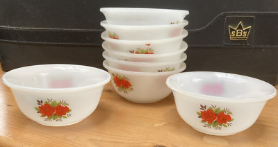 Set of 8 Vintage Phoenix Opalware Bowls – Double Red Rose, 13cm, 1960s ...