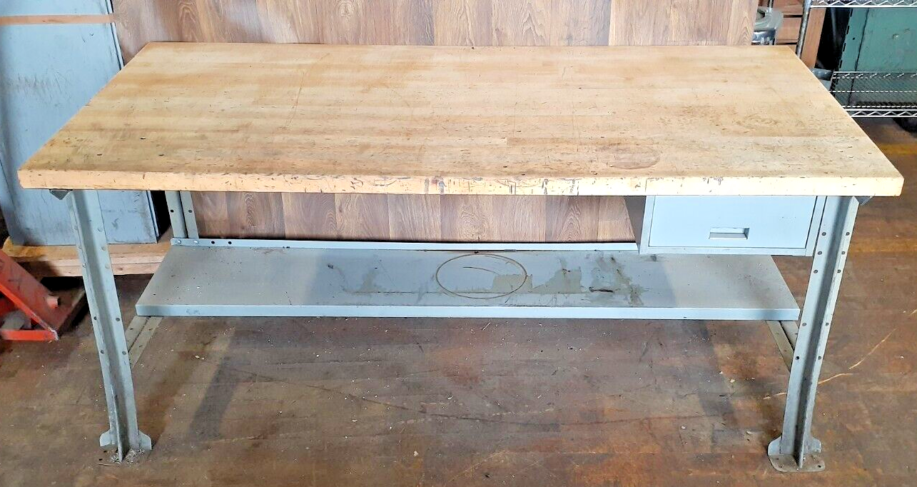 Lyon Work Bench 34 x 72, Heavy Maple Wood Top, Metal legs, Steel Drawer ...