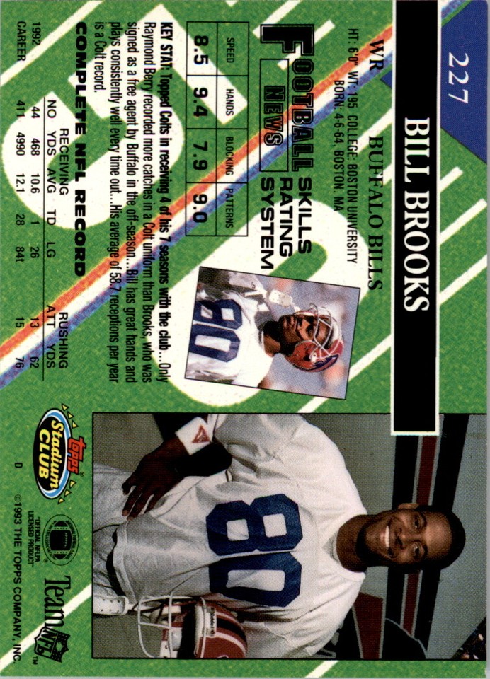 1993 Stadium Club Super Teams Super Bowl #227 Bill Brooks | eBay