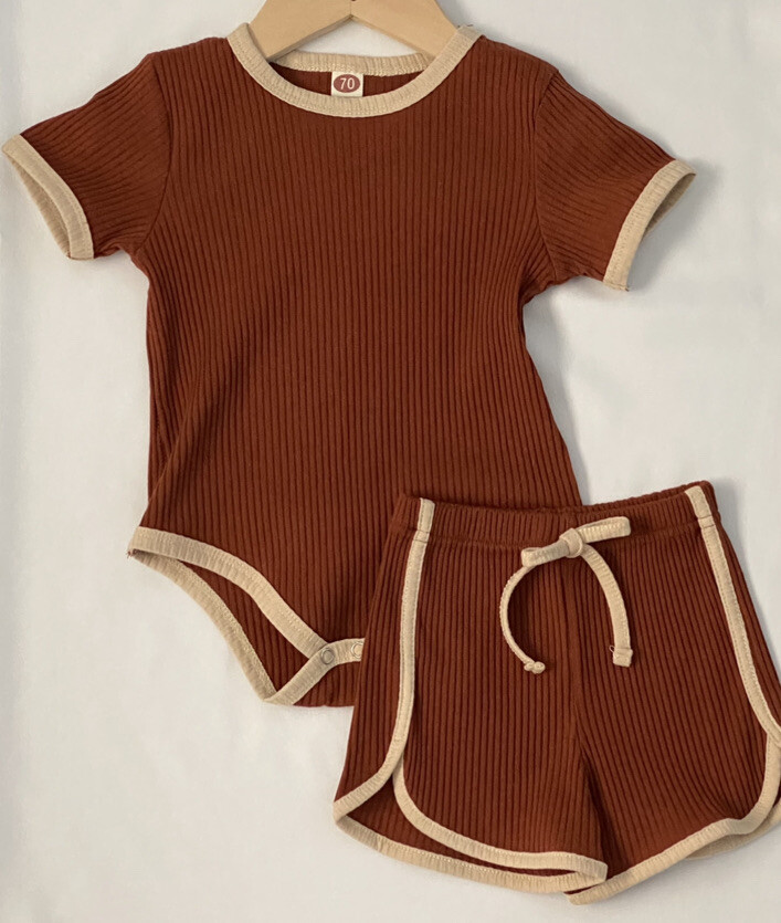 Unisex baby 2 piece ribbed set rust/ cream size 6months | eBay