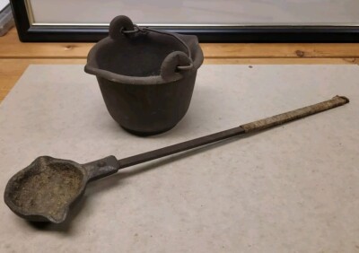 Antique Cast Iron Smelting Pot 5 Inch & Original Smelting Ladel RARE | eBay