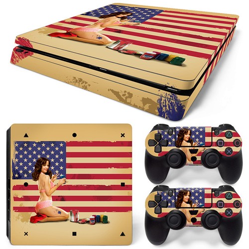 PS4 Slim Playstation 4 Console Skin Decal Sticker USA Flag Girl Custom ...