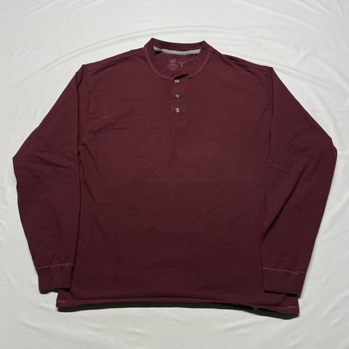 Vintage Henley Long Sleeve T-Shirt Mens XL Red Blank Solid Fruit Of The ...