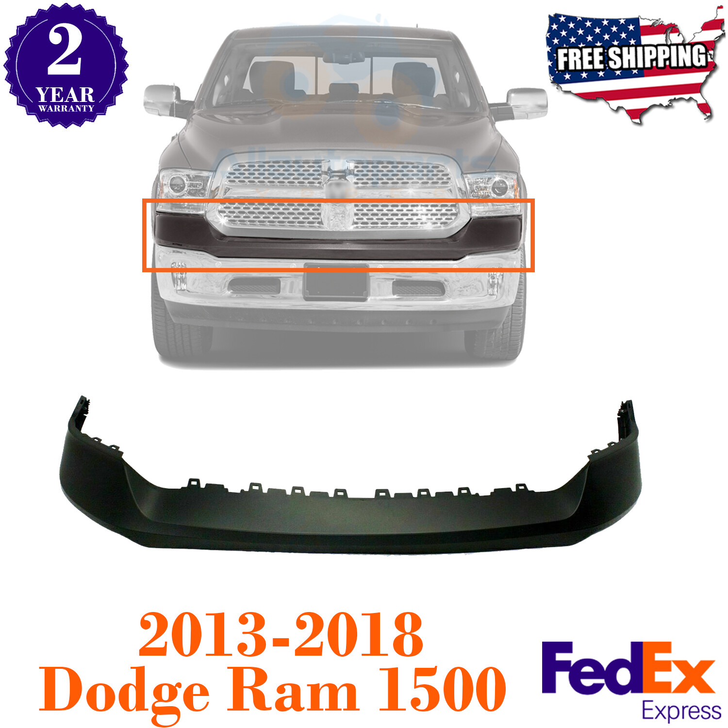 Front Bumper Upper Cover Trim Primed Plastic For 2013- 2018 Dodge Ram ...