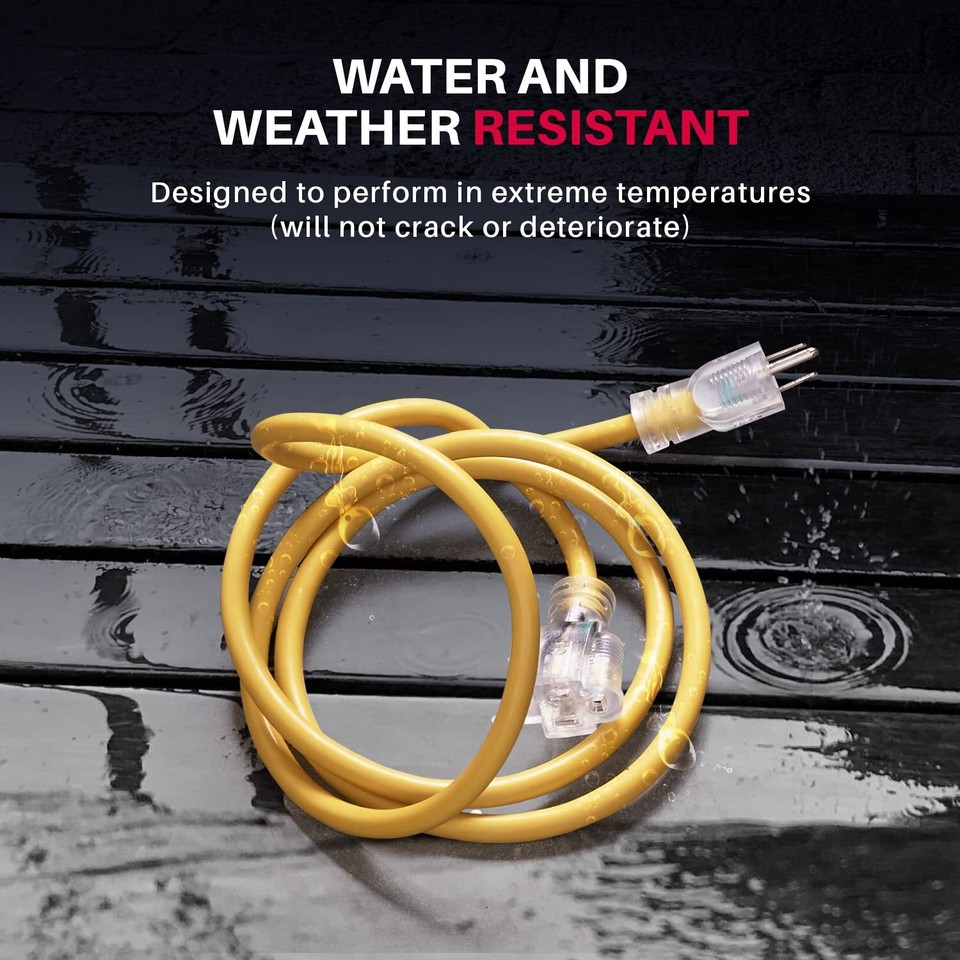 75ft Power Outdoor Extension Cord & Indoor - Waterproof Electric Drop ...