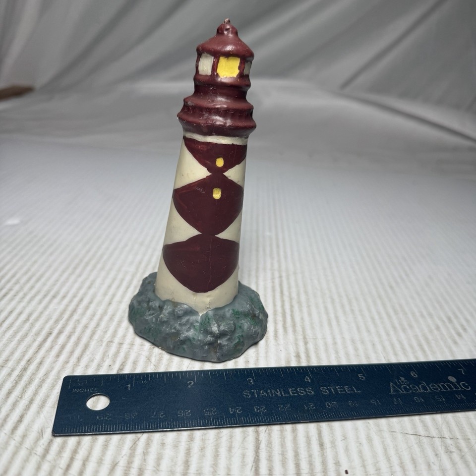Large VTG. Lighthouse Shaped Candle Red Blue & Off White/Tan 5.5” Decor ...