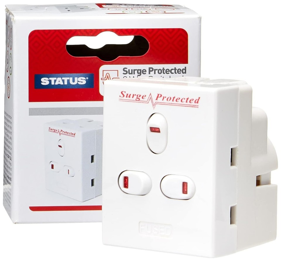 3 Way Surge Protected Adapter - Individually Switched UK Multi Plug, 13 ...