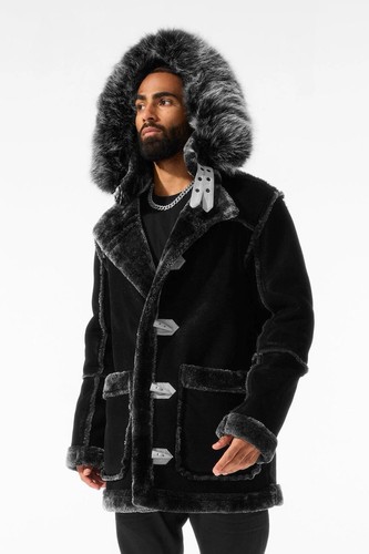 JORDAN CRAIG MEN’S DENALI SHEARLING JACKET COAT FUR BLACK GREY ...