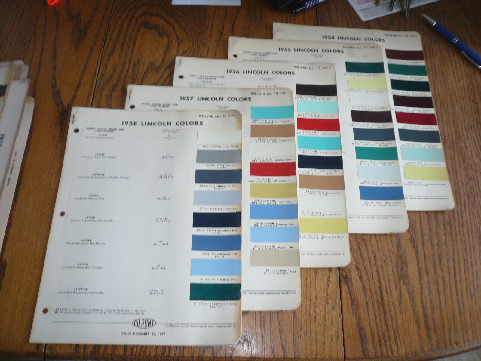 1954 1955 1956 1957 1958 Lincoln Dupont Colors Paint Samples Chips - 5 ...