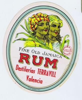 Old Jamaica Rum Terravll distilley Valencia label c.1930's Abaca Litho ...