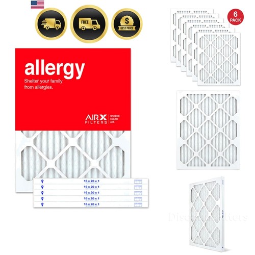 Air Filter MERV 11 Pleated 16x20x1 Allergy Dust Pet Mold Smoke 6 Pack ...