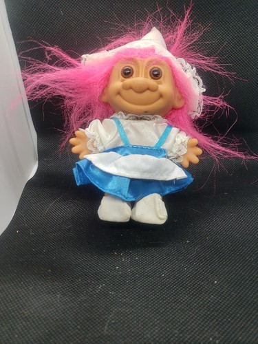 Dutch Troll Doll Pink Hair Blue White Dress Hat Pretend Play Toy Figure ...