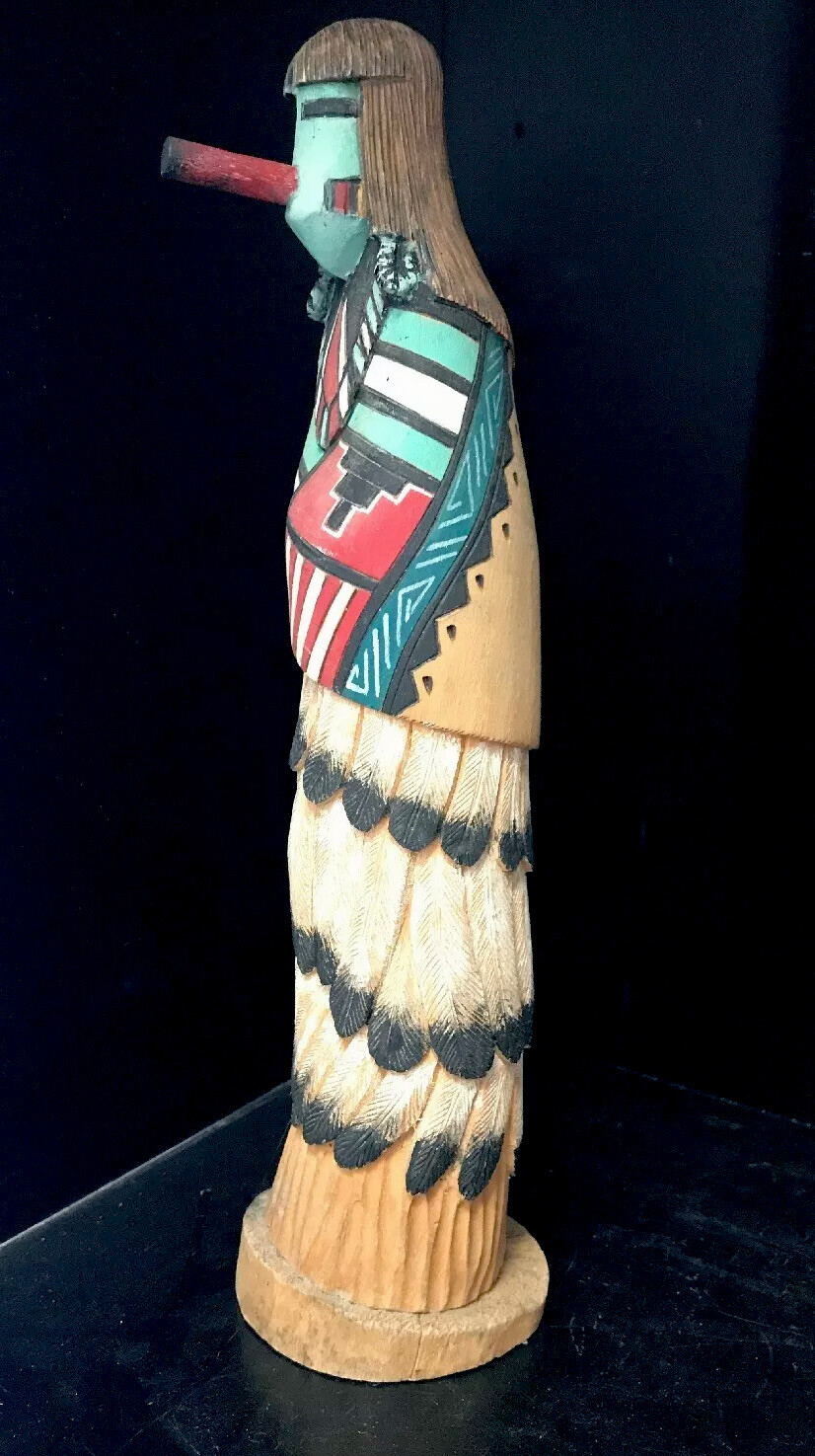 12”Vtg Native American HOPI LANANG FLUTE PLAYER Blue Faced Kachina ...
