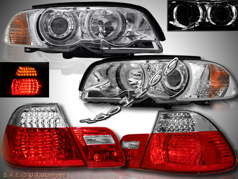 00-03 BMW E46 2DR HALO HEADLIGHTS CHROME + CORNER LIGHT + LED TAIL ...