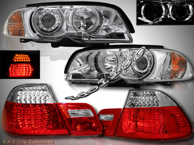 00-03 BMW E46 2DR HALO HEADLIGHTS CHROME + CORNER LIGHT + LED TAIL ...