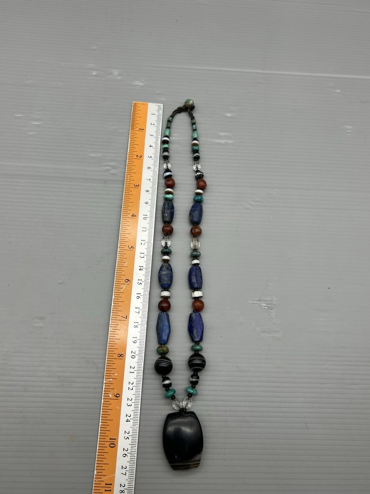 Asia Mix Stone Beads Necklace Old Banded Agate Turquoise Glass Lapis ...