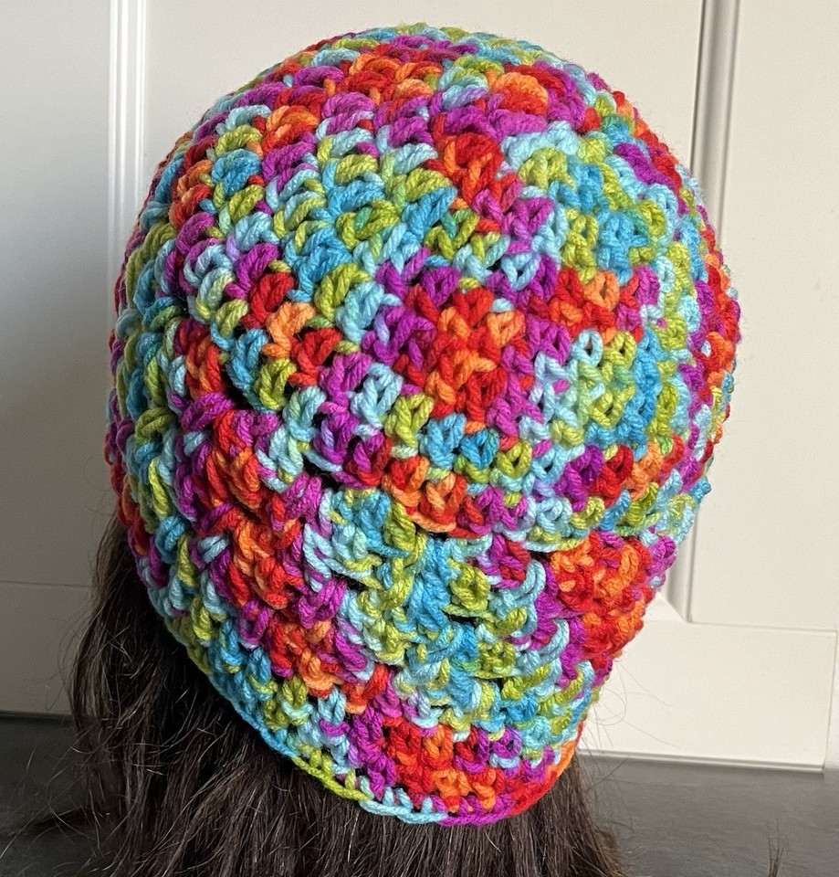 Handmade Neon Rainbow Multi Lacy Crochet Beanie Hat for Women Skully ...