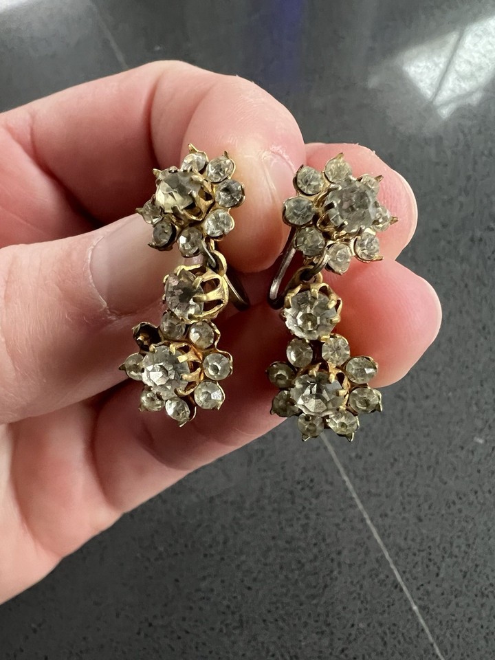 Antique Victorian Revival Screw-Back Earrings Lot-Floral Cluster ...