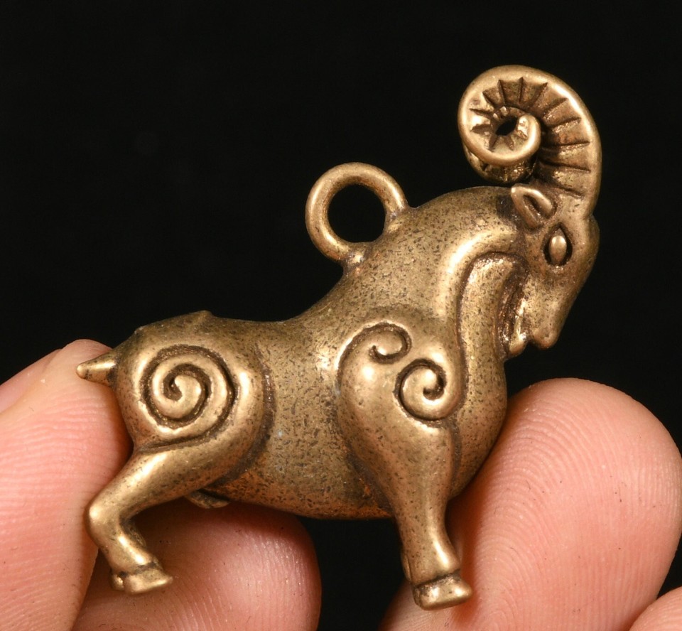 Old Chinese Bronze Fengshui Zodiac Sheep Goat Animal Bixie Amulet ...