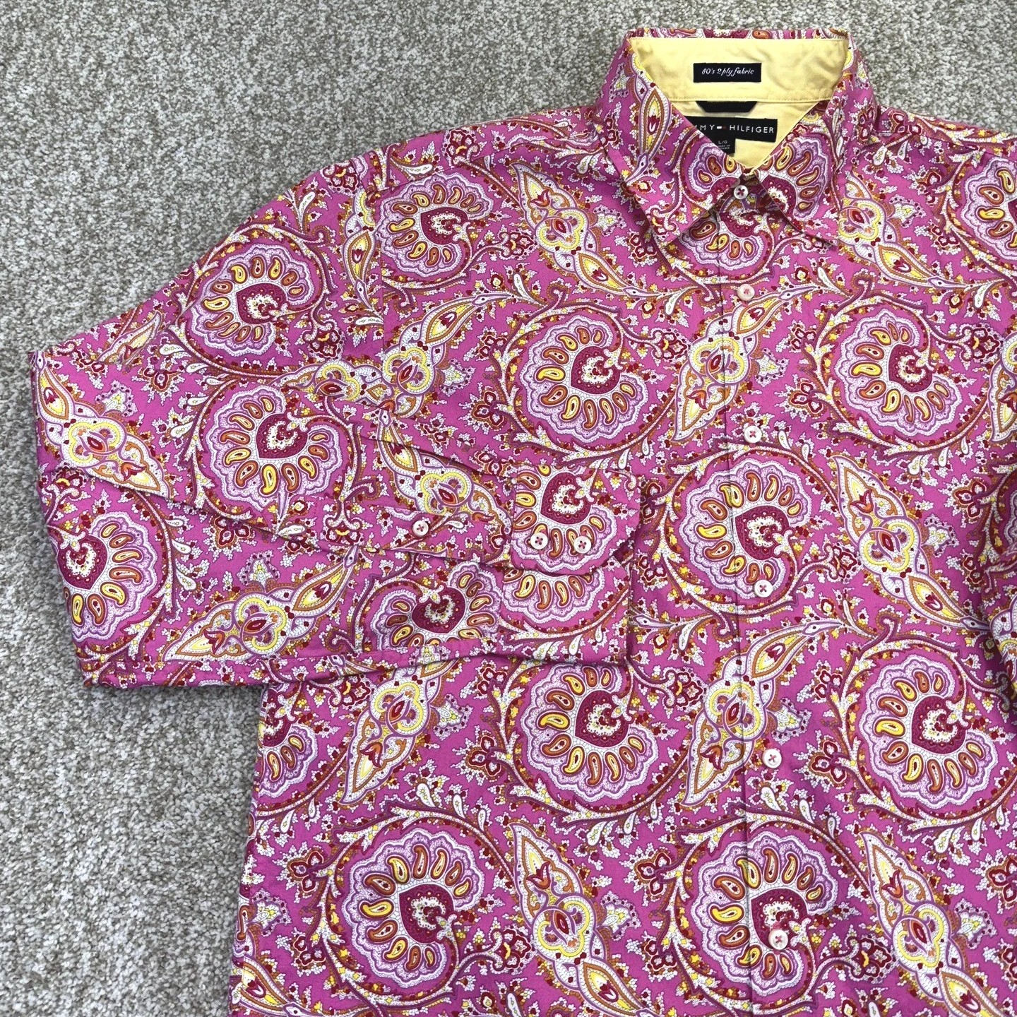 Y2k Tommy Hilfiger 80s 2 Ply Fabric Shirt Size Large … - Gem