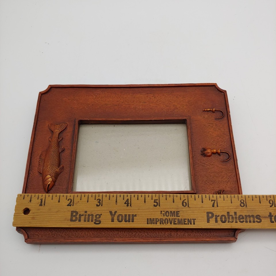 Rustic Lodge Fishing Photo Picture Frame - 3.5x5 Rust Red Brown Fish ...
