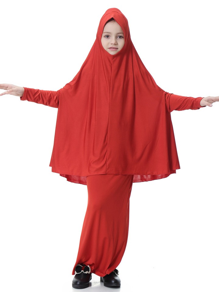 Islamic Kids Girls Batwing Burqa Big Hijab Dress Child Muslim Maxi ...