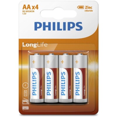 36 Batterie stilo AA Philips Longlife batteria in blister zinco-carbone ...