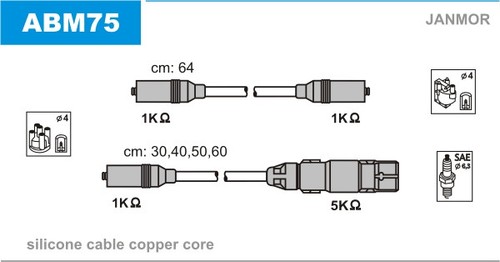 Ignition cable set ignition cable Janmor ABM75 P for VW Sharan 2.0 2L ...