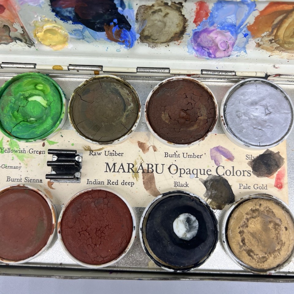 Vintage Marabu 7575EU/26TT Watercolor Paints Opaque Colors In Tin W ...