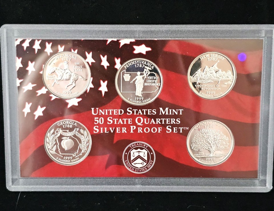 1999 S 50 State Quarters Silver Proof Mint Set Includes 5 State ...
