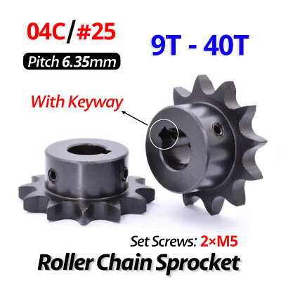 #25 Roller Chain Sprocket With Keyway 04C 13T-40T Tooth Bore 8-30mm ...