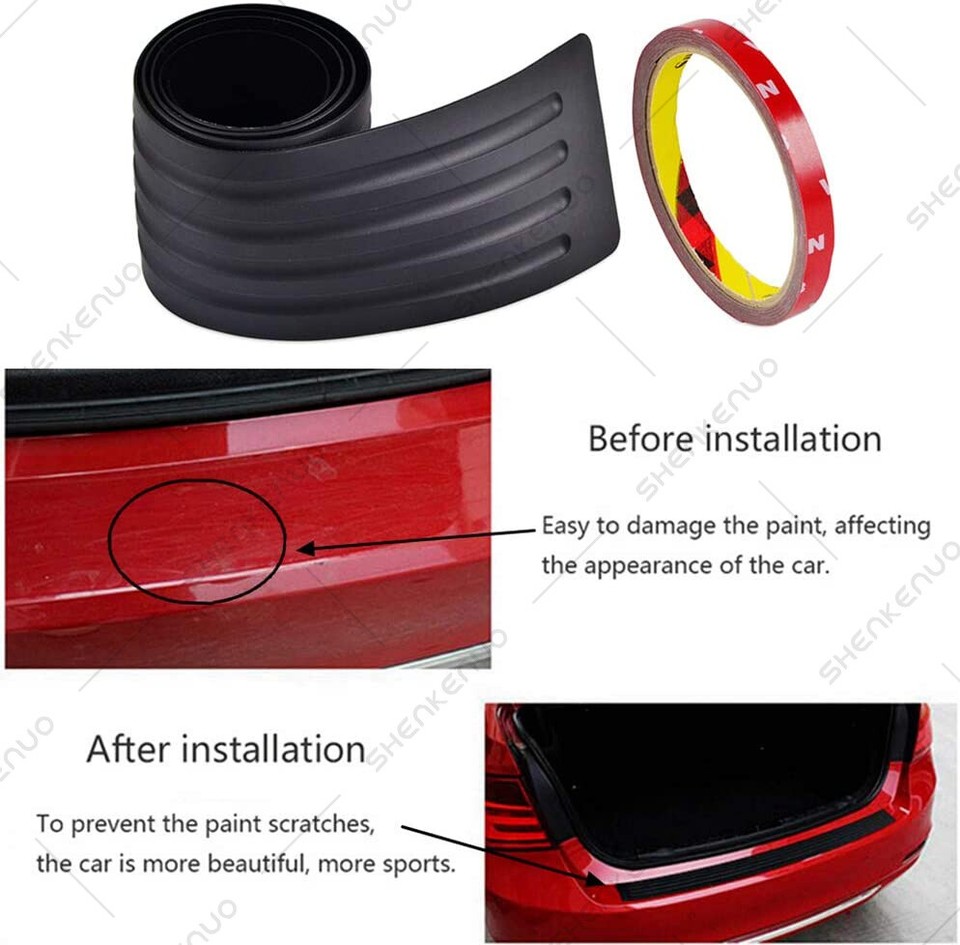 Black Rear Bumper Rubber Pad Kit Guard Sill Plate Trunk Protector Trim ...